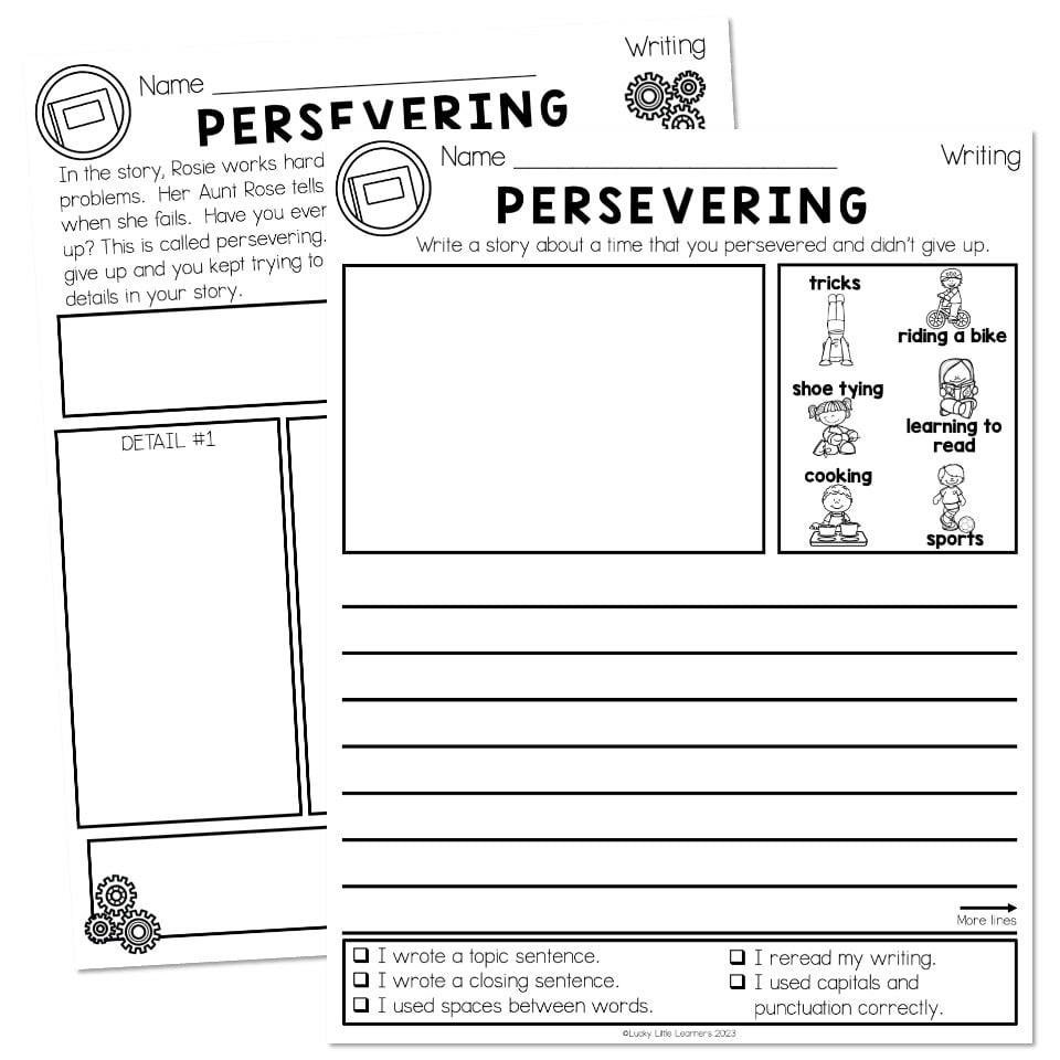 Sub Plans - End of Year - Writing - Persevering - Lucky Little Learners