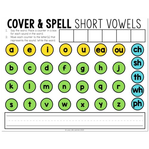 Cover and Spell Mat - Short Vowels - Lucky Little Learners