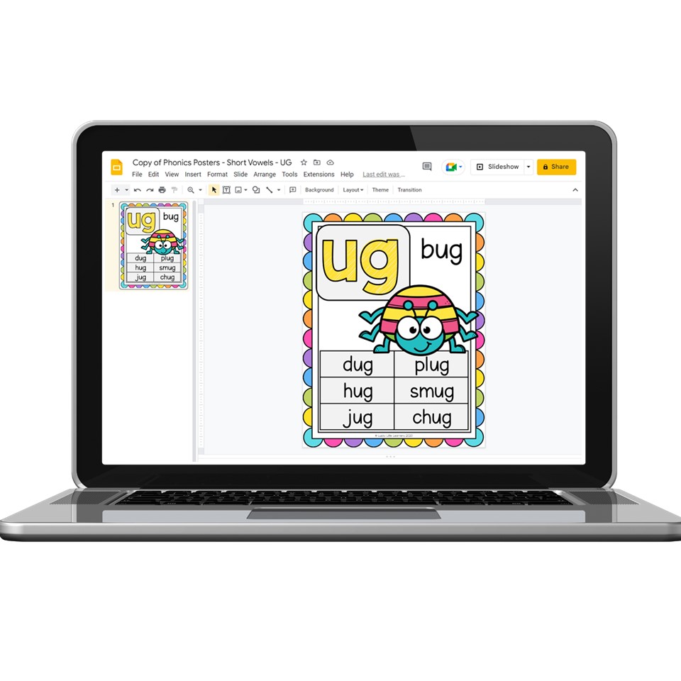 Digital Phonics Posters - Short Vowels - UG - Lucky Little Learners