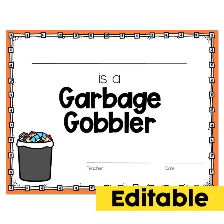 Editable End of Year Awards - Garbage Gobbler - Lucky Little Learners