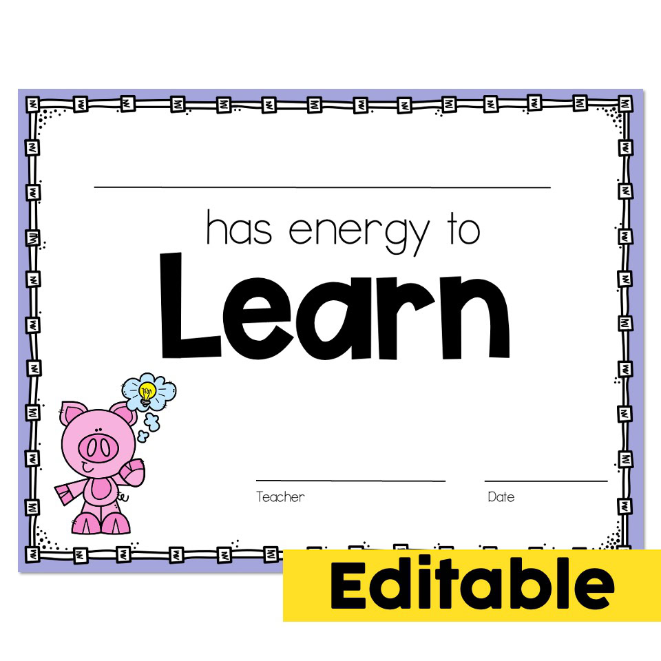 Editable End of Year Awards - Has Energy to Learn - Lucky Little Learners