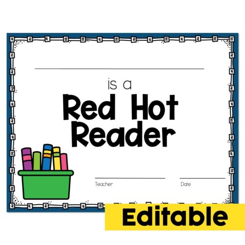 Editable End of Year Awards - Red Hot Reader - Lucky Little Learners
