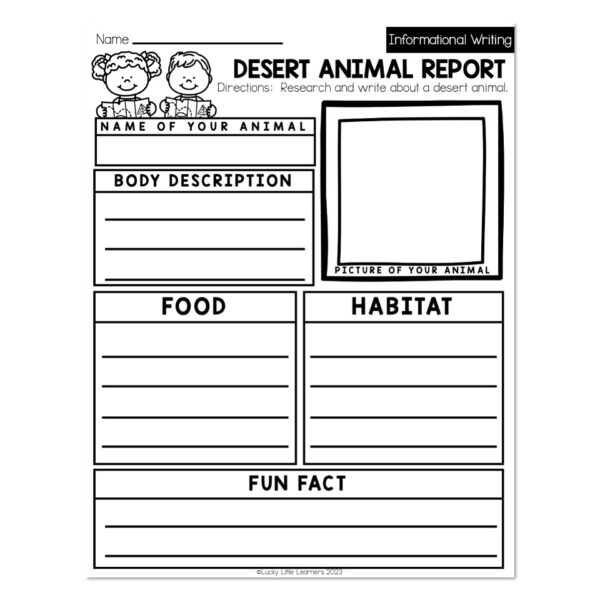 Informational Writing - Desert Animal Report - Lucky Little Learners