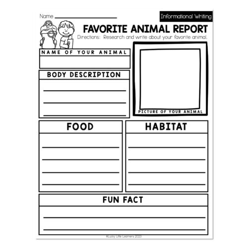 Informational Writing - Favorite Animal Report - Lucky Little Learners