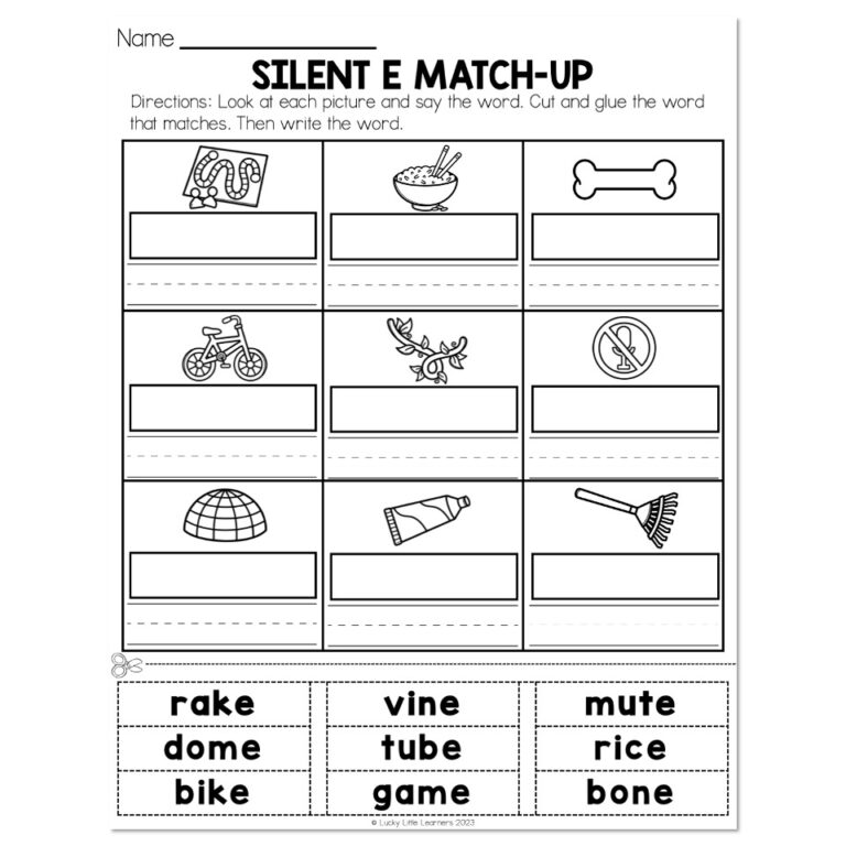 Phonics Worksheet - CVCE - Silent E Match-Up - Lucky Little Learners