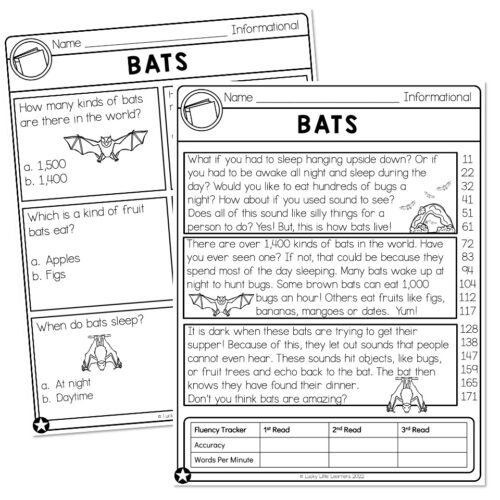 Sub Plans - Beginning of Year - Reading - Bats Passage - Below Level ...