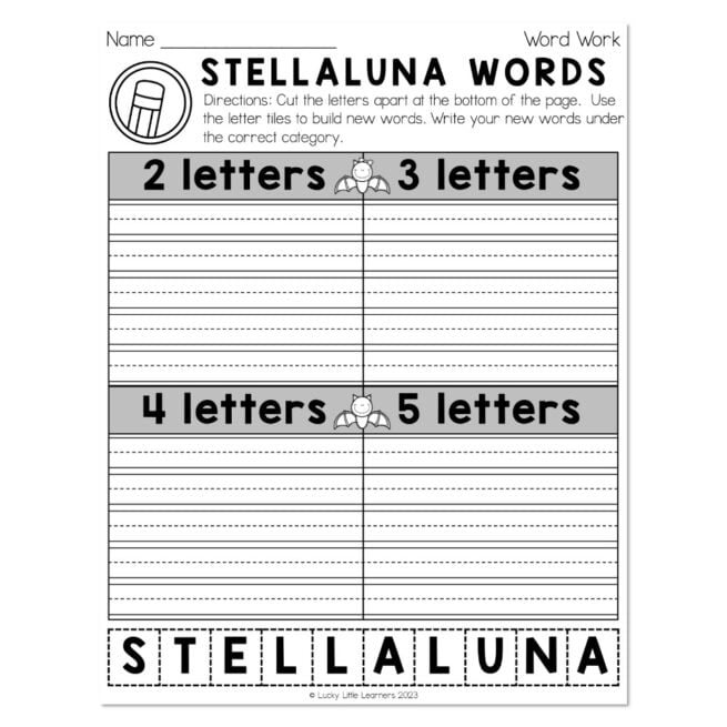 Sub Plans - Beginning of Year - Word Work - Stellaluna Words - Lucky ...