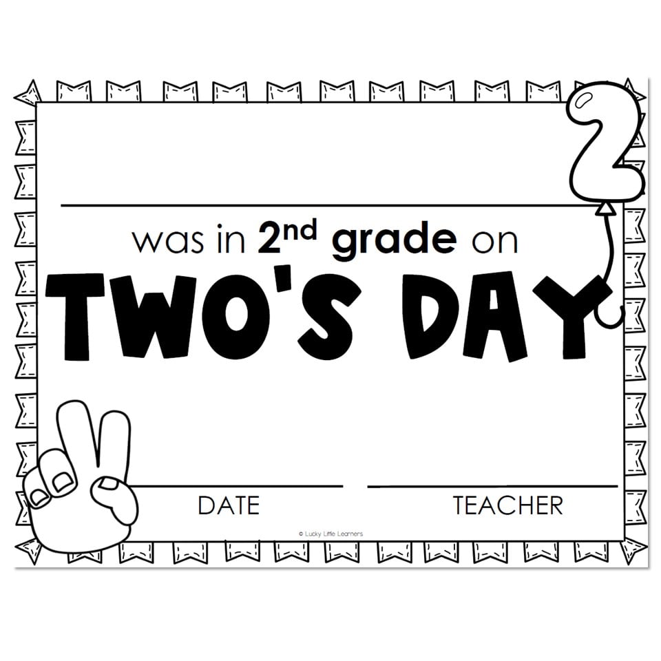 Twos Day Certificate Freebie - 2nd Grade - Lucky Little Learners