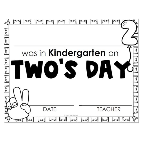 Twos Day Certificate Freebie - Kindergarten - Lucky Little Learners
