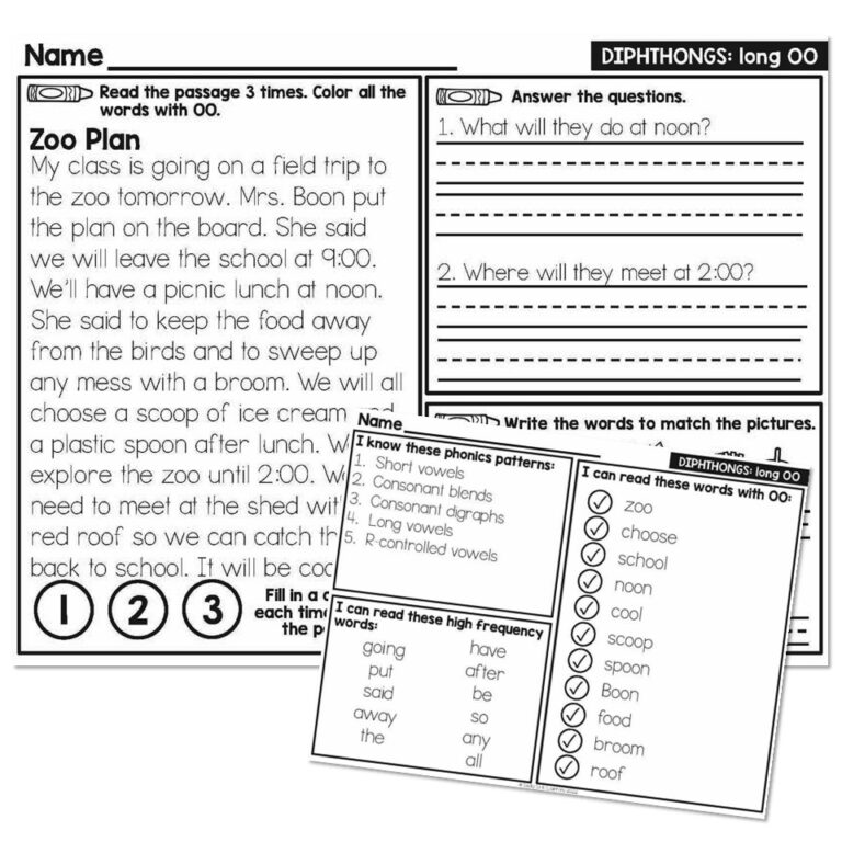 2nd Grade Decodable Phonics Passage - Diphthongs - Long OO - Lucky ...