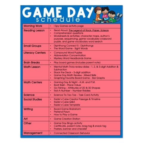 Classroom Transformation - Game Day - Schedule - Lucky Little Learners