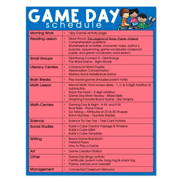 Classroom Transformation - Game Day - Schedule - Lucky Little Learners