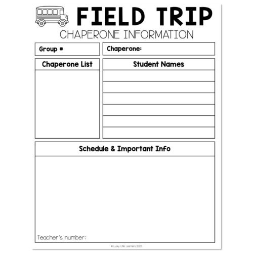 Field Trip - Chaperone Information Sheet - Lucky Little Learners