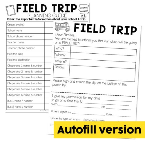 Field Trip - Planning Materials Autofill - Lucky Little Learners