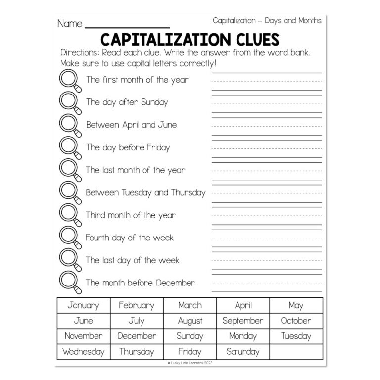 Grammar Worksheets - Capitalization - Capitalization Clues - Lucky ...