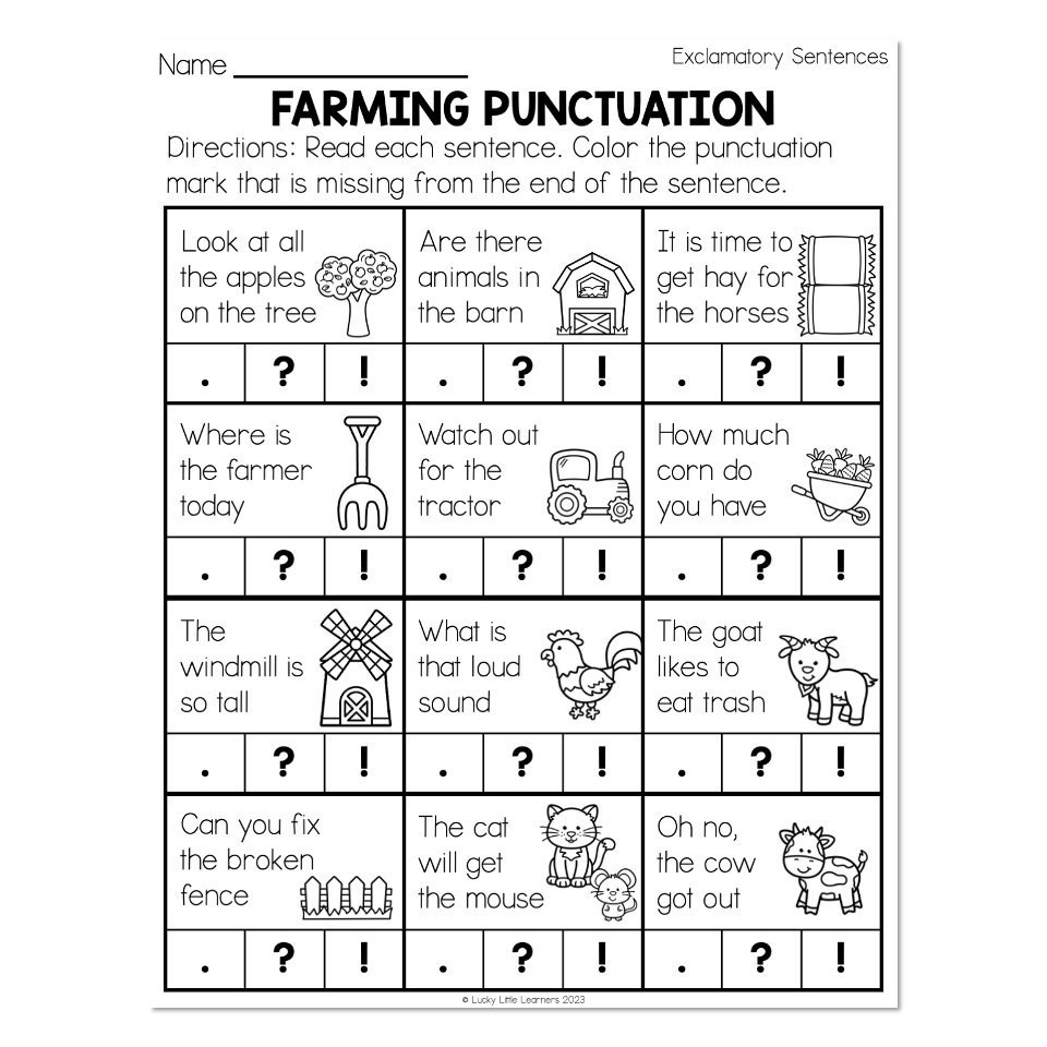 Grammar Worksheets Exclamatory Sentences Farming Punctuation