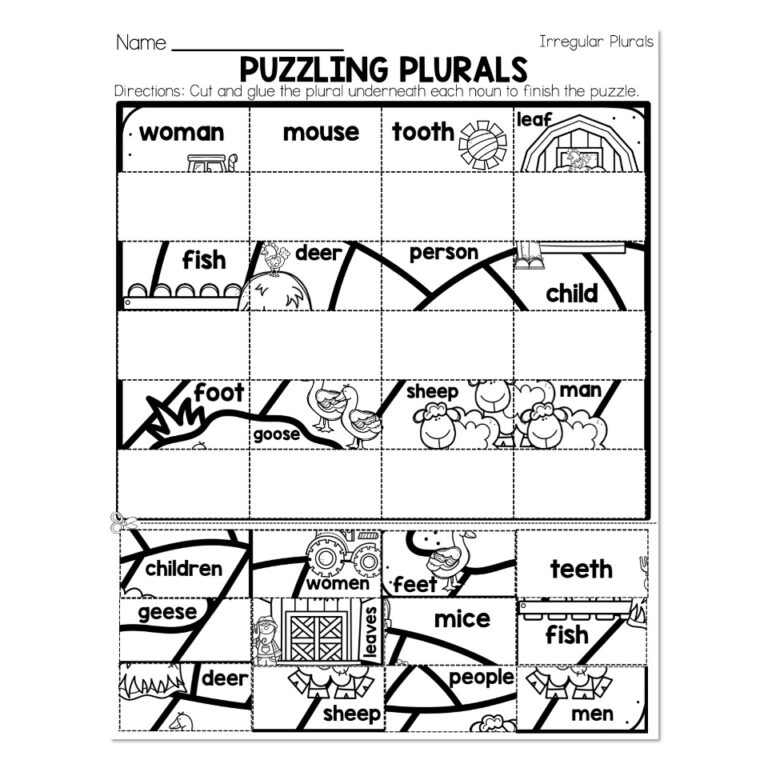 Grammar Worksheets - Irregular Plural Nouns - Puzzling Plurals - Lucky ...