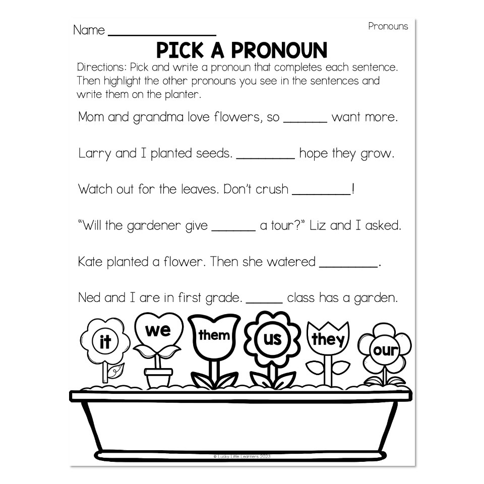 First Grade Pronoun Worksheet First Grade Pronoun Worksheet