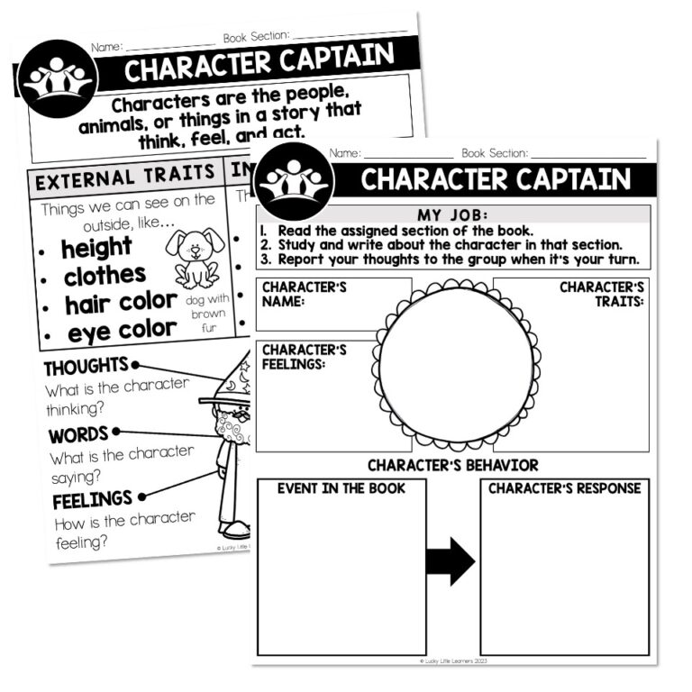 Literature Circles - Character Captain Materials - Lucky Little Learners