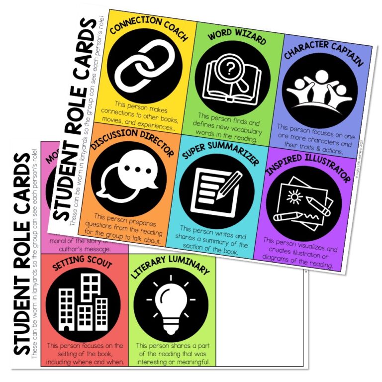 Literature Circles - Student Role Cards - Lucky Little Learners