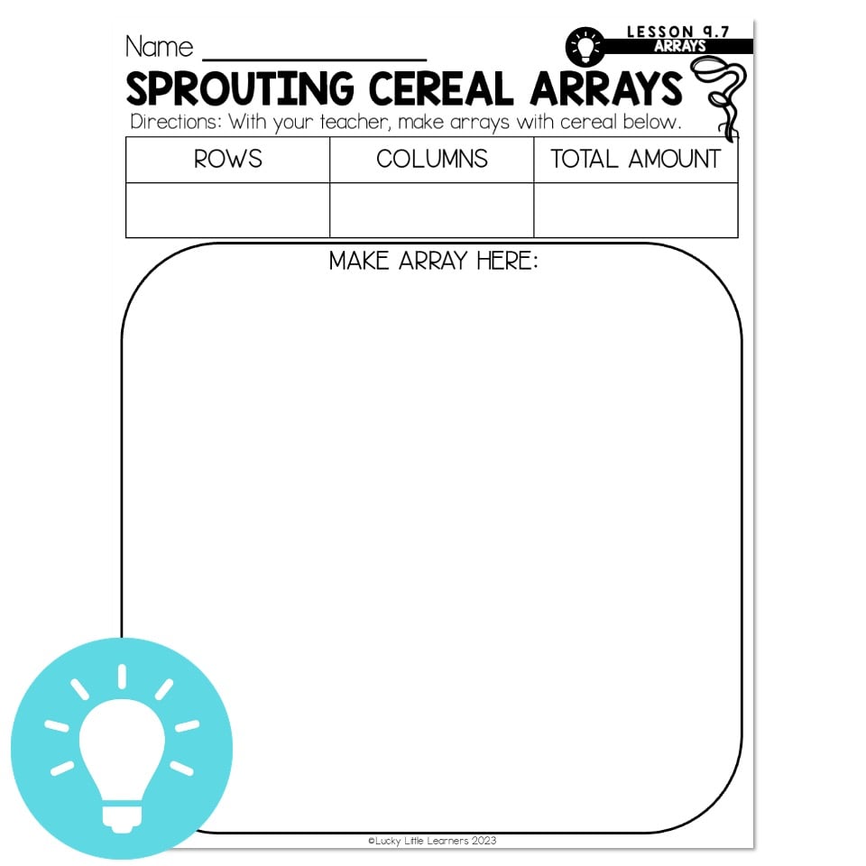 Lucky To Learn Math Lesson 9 7 Arrays Mini Lesson Sprouting Cereal Arrays Lucky Little