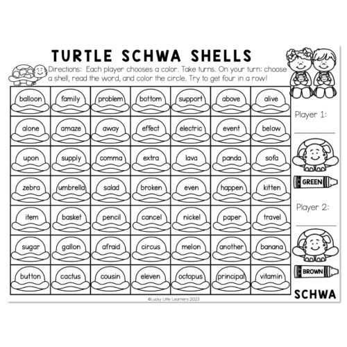Schwa - Phonics Partner Game - Turtle Schwa Shells - Connect Four ...