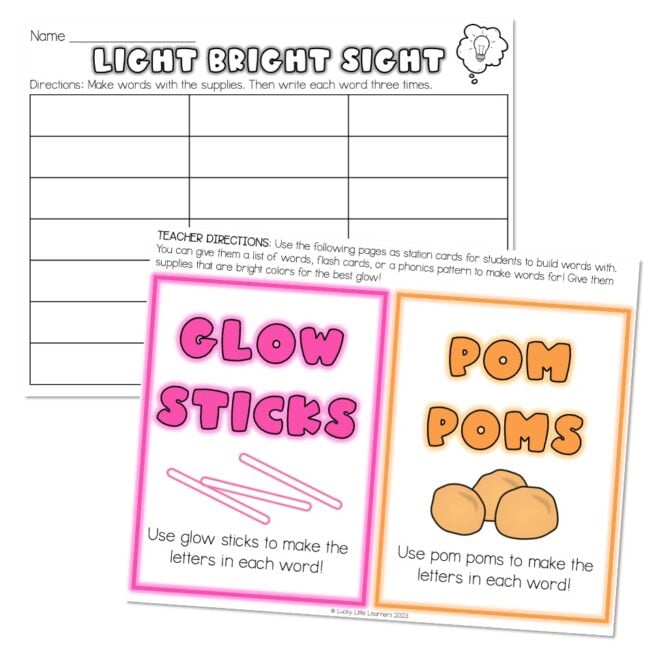 Classroom Transformation - Glow Day - Light Bright Sight Word Stations ...