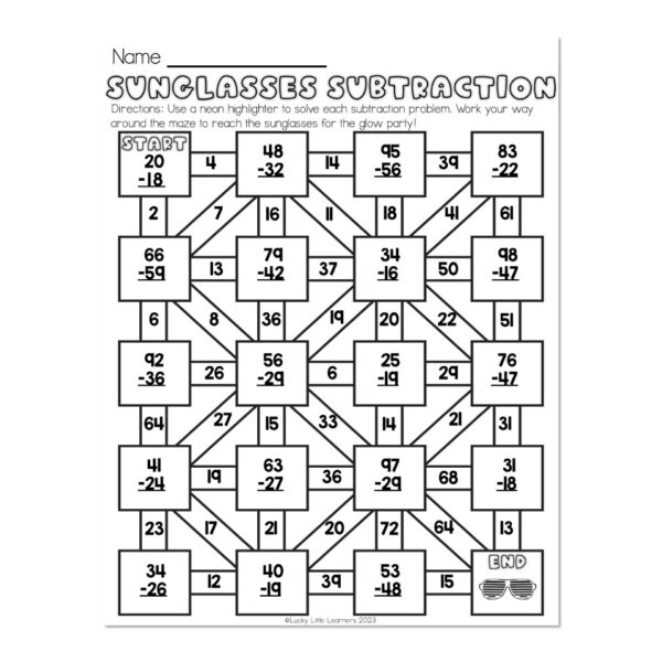 Classroom Transformation - Glow Day - Math Worksheet - Sunglasses ...