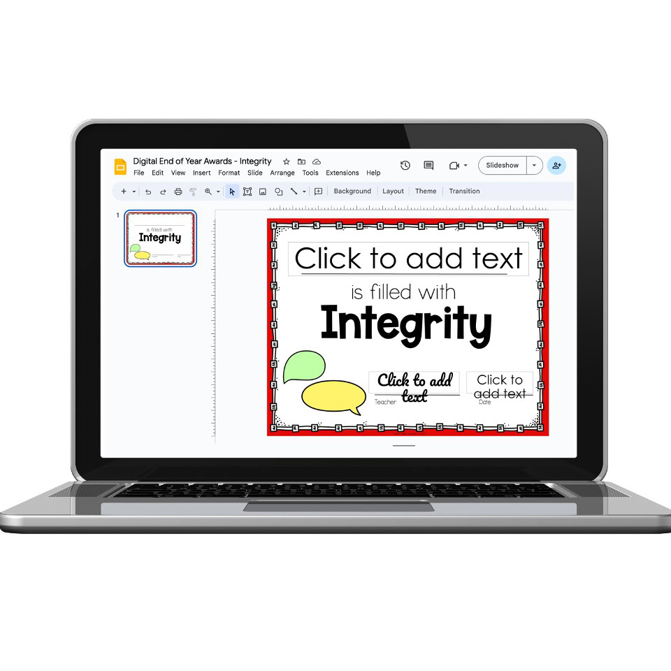 Digital End of Year Awards - Filled with Integrity - Lucky Little Learners