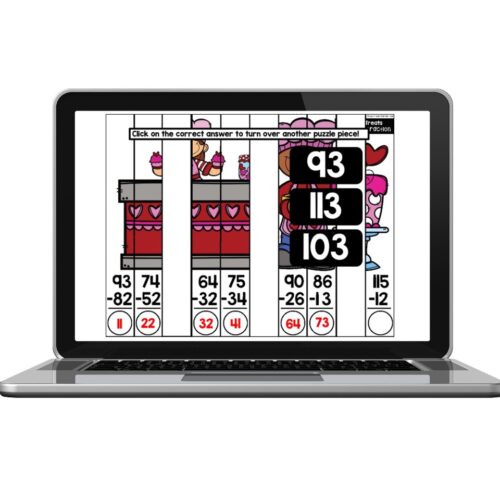 Digital February Math Puzzles - 2-Digit Subtraction - Set 1 - Lucky ...