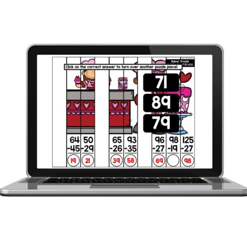 Digital February Math Puzzles - 2-Digit Subtraction - Set 2 - Lucky ...