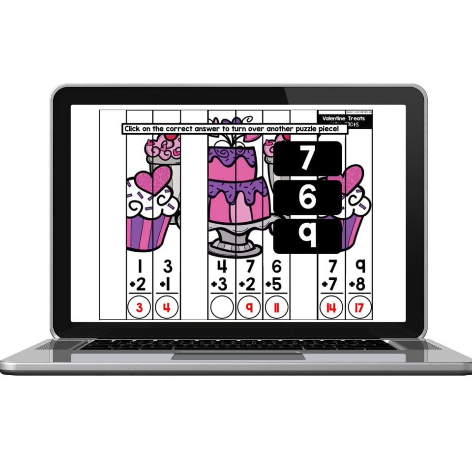 Digital February Math Puzzles - Addition - Lucky Little Learners