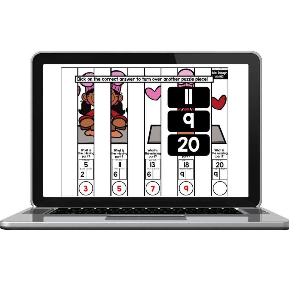 Digital February Math Puzzles - Part-Part Whole - Lucky Little Learners