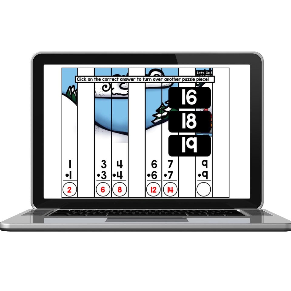 Digital January Math Puzzles - Doubles Addition - Lucky Little Learners