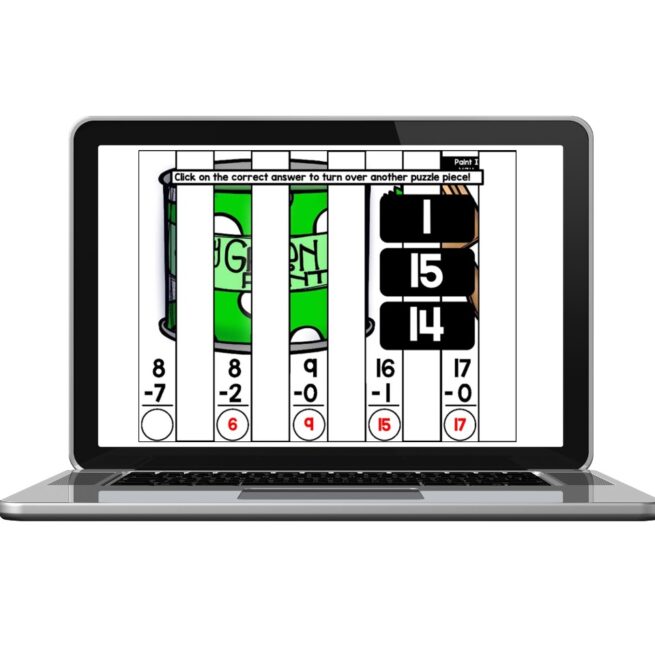 Digital March Math Puzzle – Math Facts Subtraction - Lucky Little Learners
