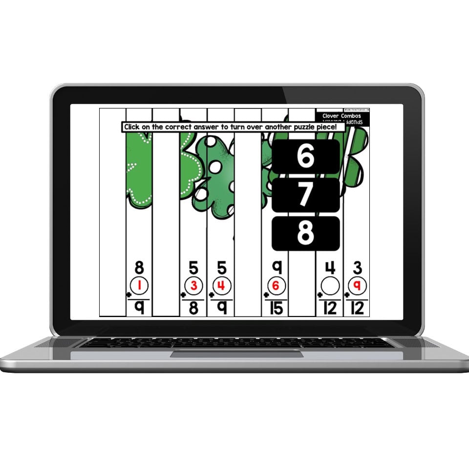 Digital March Math Puzzle – Missing Addends - Lucky Little Learners