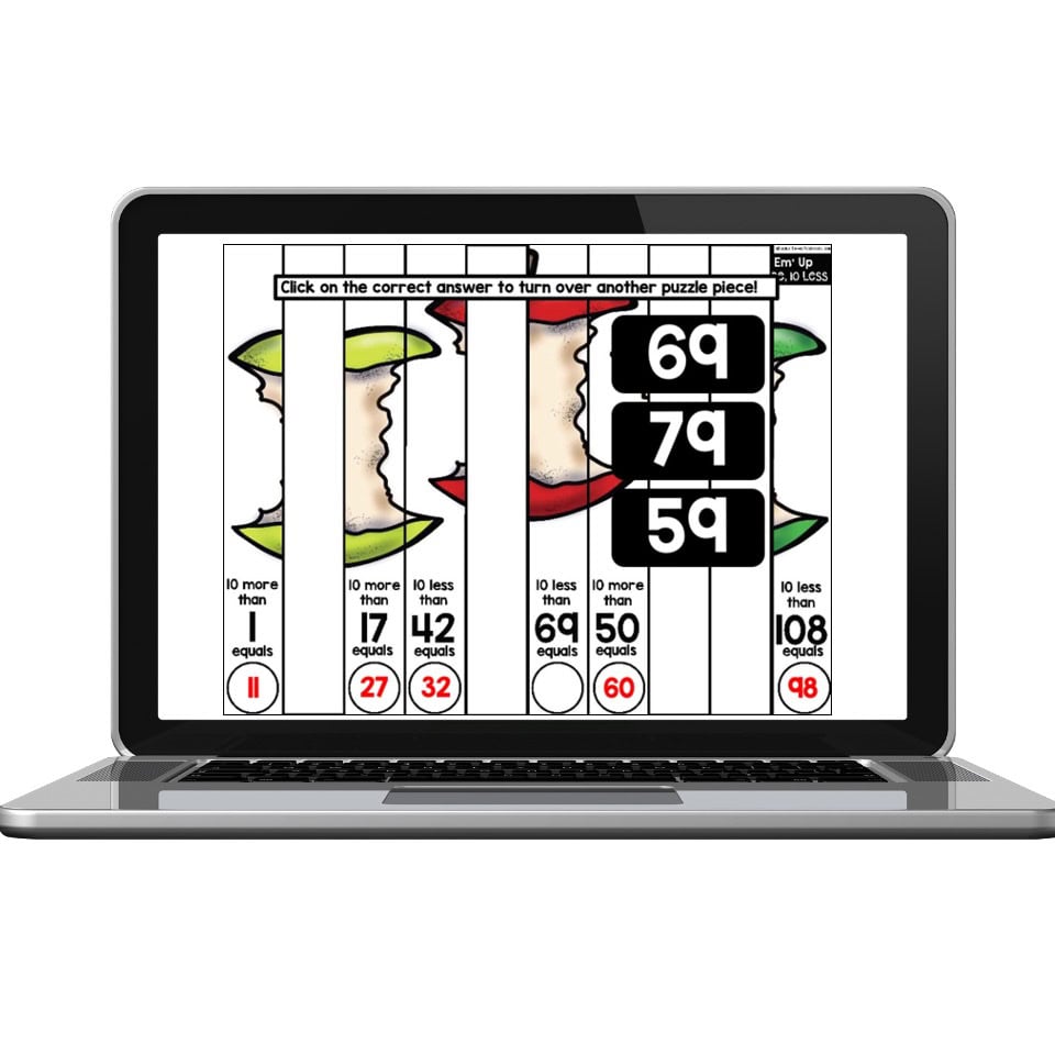 Digital September Math Puzzle – 10 More, 10 Less - Lucky Little Learners