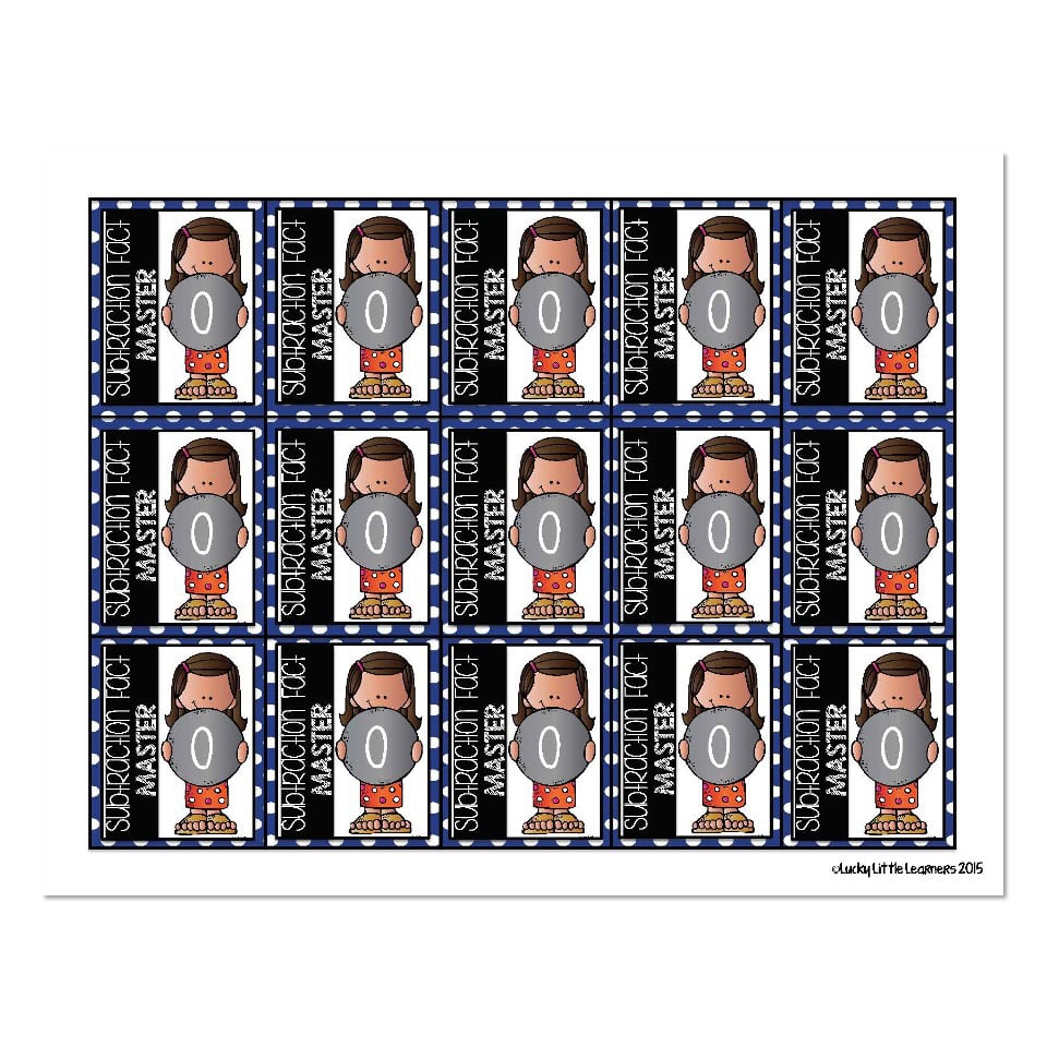 Brag Tags - Subtraction Facts - 0 - Lucky Little Learners