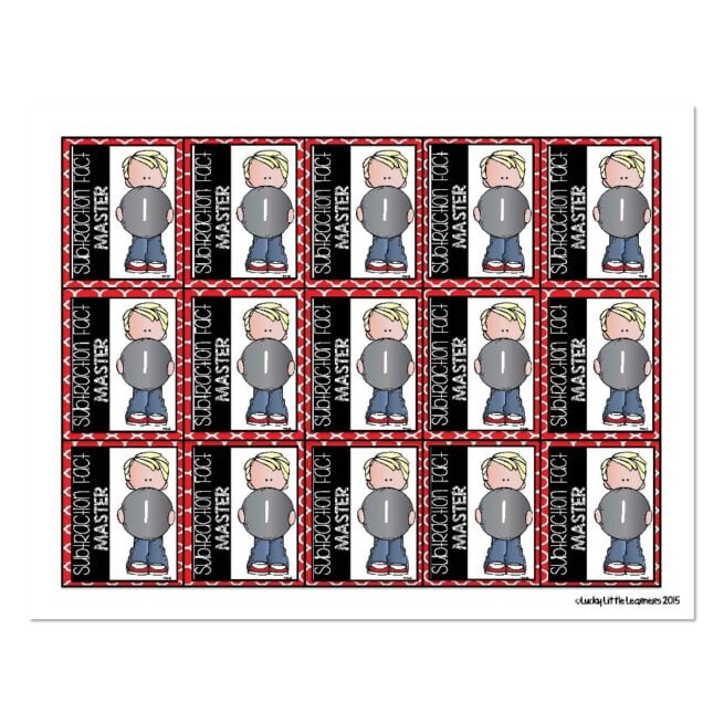 Brag Tags - Subtraction Facts - 1 - Lucky Little Learners