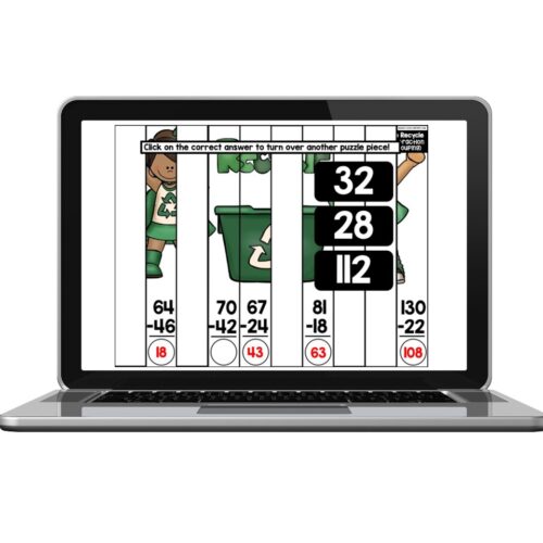 Digital April Math Puzzle - 2-Digit Subtraction With Regrouping - Lucky ...