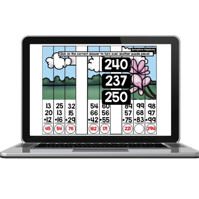Digital April Math Puzzle - Adding 3 Numbers - 2-Digit - Lucky Little ...