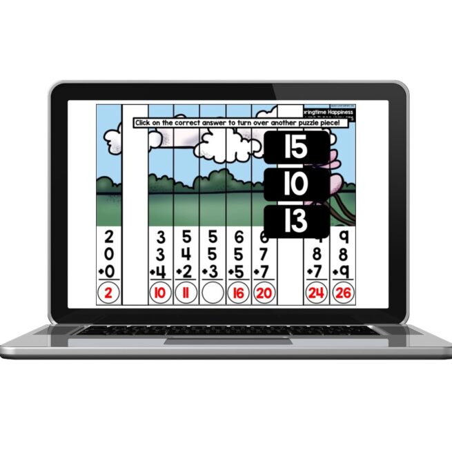 Digital April Math Puzzle - Adding 3 Numbers - Lucky Little Learners