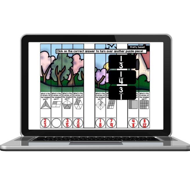 Digital April Math Puzzle - Fractions - Lucky Little Learners