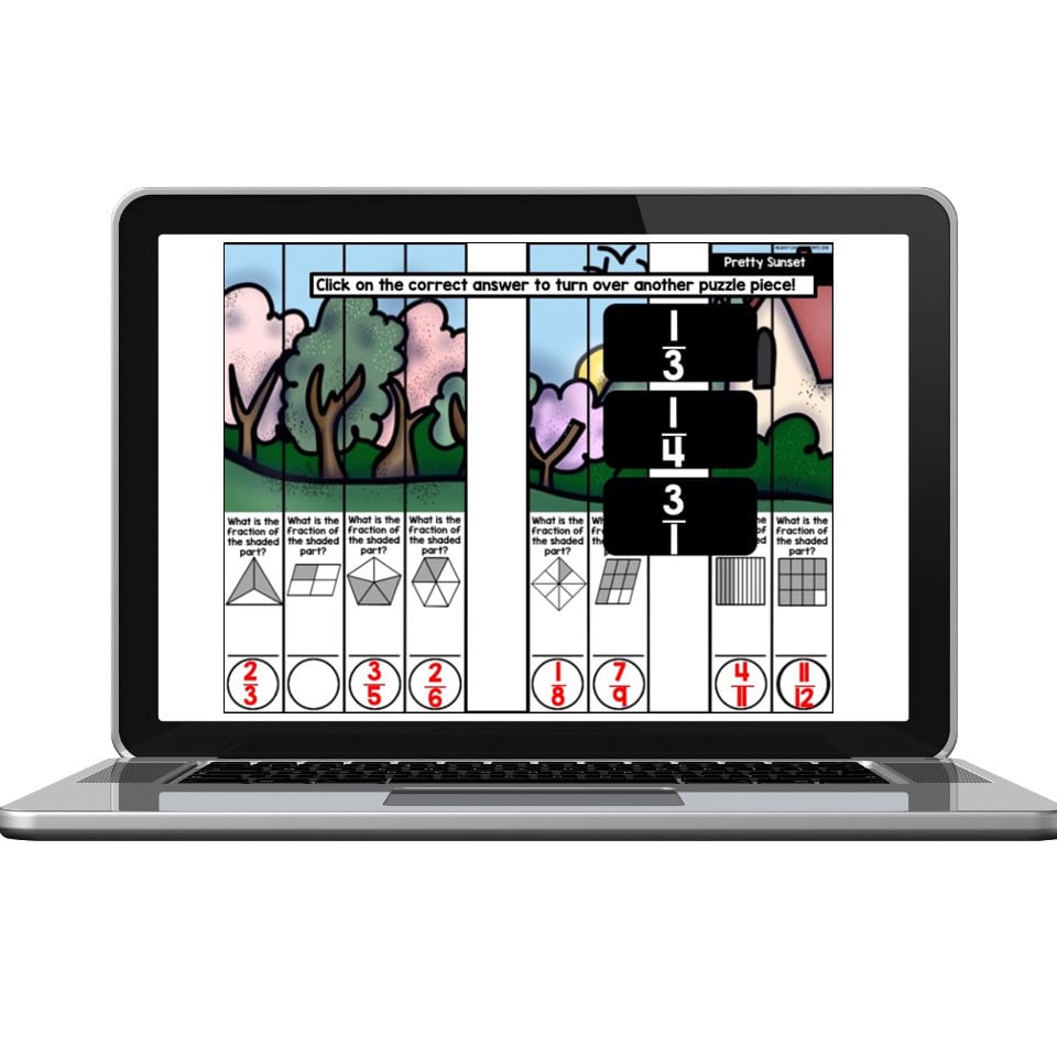 Digital April Math Puzzle - Fractions - Lucky Little Learners