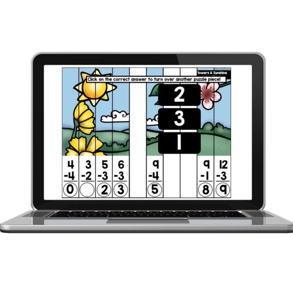 Digital April Math Puzzle - Math Facts Subtraction - Lucky Little Learners
