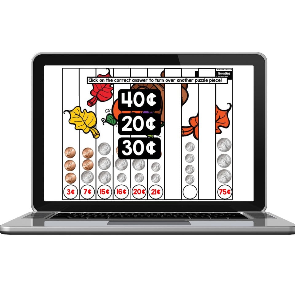 Digital November Math Puzzle – Counting Coins - Lucky Little Learners