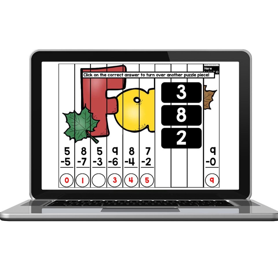 Digital October Math Puzzle – Subtraction Within 10 - Lucky Little Learners