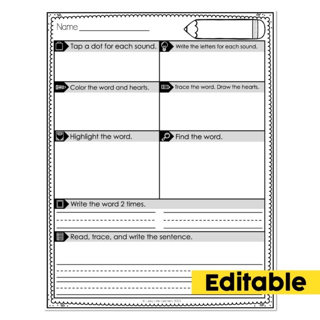 Heart Word Worksheets - Sight Words - Editable - Lucky Little Learners