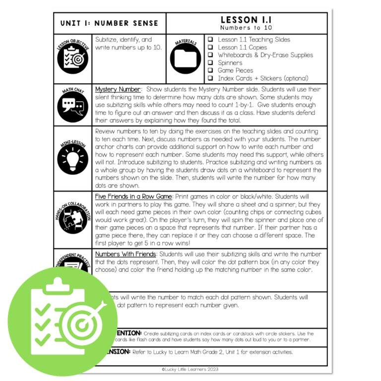 Lucky to Learn Math - 1st Grade - Lesson 1.1 - Numbers to Ten - Lesson ...