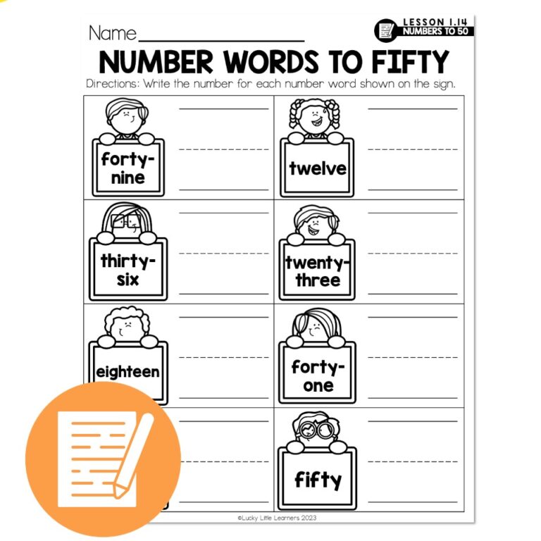 Lucky to Learn Math - 1st Grade - Lesson 1.14 - Number Words to 50 ...